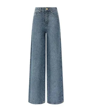 SELF-PORTRAIT Embellished Embossed Wide Leg Jeans
