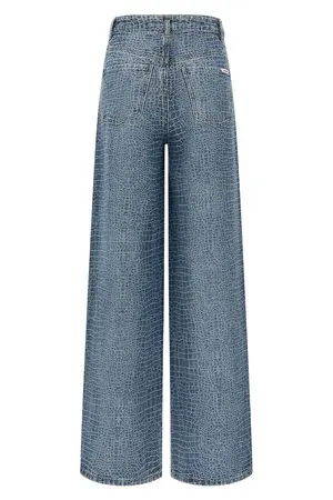 SELF-PORTRAIT Embellished Embossed Wide Leg Jeans