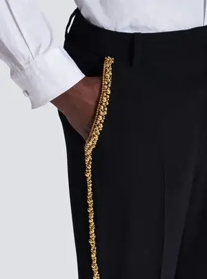 Balmain Embroidered Crepe Tailored Trousers