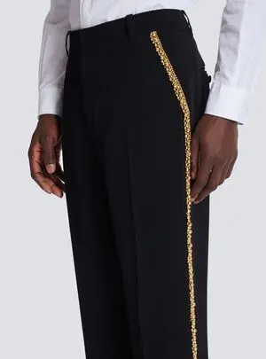 Balmain Embroidered Crepe Tailored Trousers