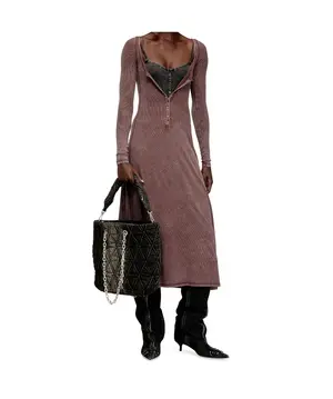 DIESEL® Ribbed Buttoned Midi Dress - Pink
