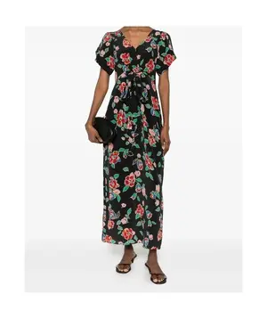 Rixo Printed V-neck Short Sleeve Maxi Dress