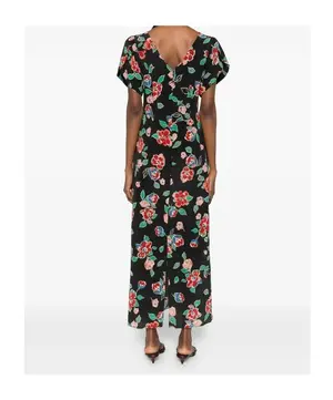 Rixo Printed V-neck Short Sleeve Maxi Dress