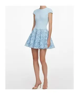 SELF-PORTRAIT Lace Panel Mini Dress - Blue