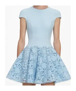 SELF-PORTRAIT Lace Panel Mini Dress - Blue