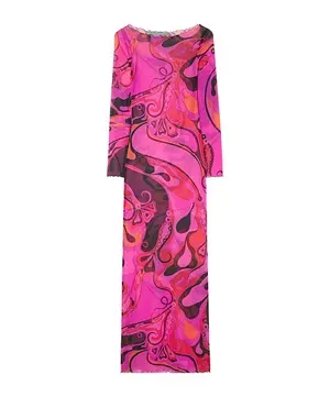 Emilio Pucci Orchidee Printed Long Sleeve Maxi Dress - Fuchsia/black