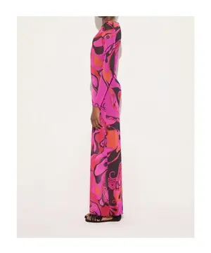 Emilio Pucci Orchidee Printed Long Sleeve Maxi Dress - Fuchsia/black