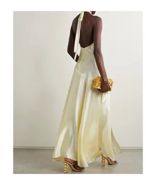 LoveShackFancy Braylon Lace-trimmed Silk-satin Halterneck Gown