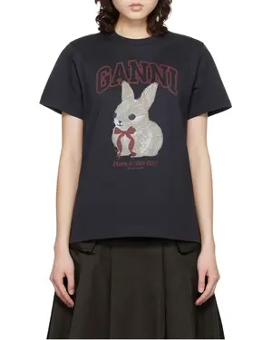 GANNI Bunny Graphic T-shirt - Phantom Black
