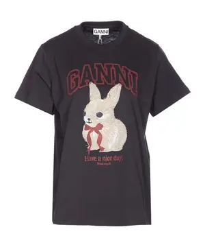 GANNI Ganni Cotton Rabbit Graphic T-Shirt Phantom Black