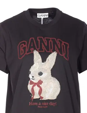 GANNI Cotton Rabbit Graphic T-shirt - Phantom Black