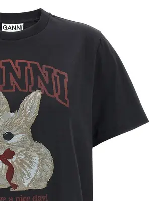 GANNI Cotton Rabbit Graphic T-shirt - Phantom Black