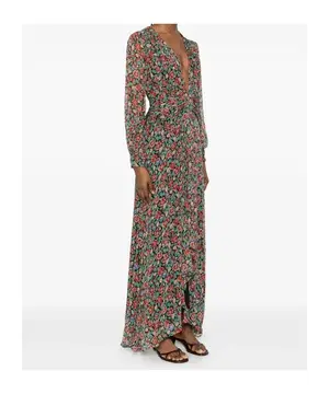 Rixo Meera Maxi Dress With Deep V-neck And Floral Print - Multicolor