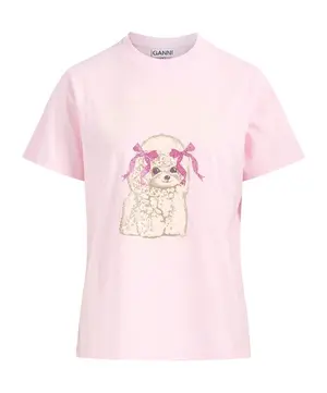 GANNI Poodle Logo Printed Cotton T-shirt