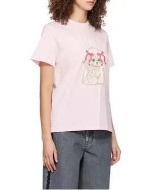 GANNI Poodle Logo Printed Cotton T-shirt