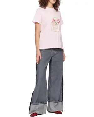 GANNI Poodle Logo Printed Cotton T-shirt