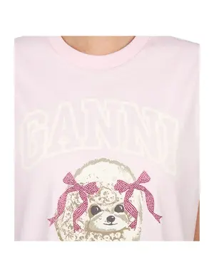 GANNI Poodle Logo Printed Cotton T-shirt