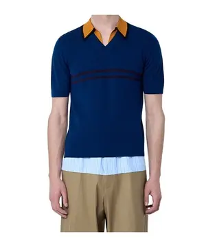 Dries Van Noten V-neck Color-blocked Knit Polo Shirt