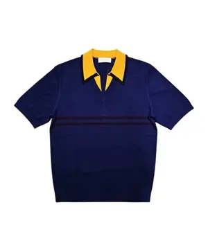 Dries Van Noten Striped Collared Knitted Top - Blue