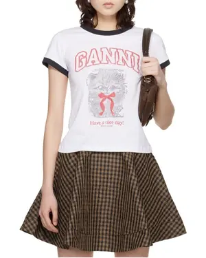 GANNI Cropped Kitty T-shirt - Multicolor