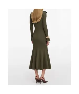 SELF-PORTRAIT Oversized Collar Button Midi Dress