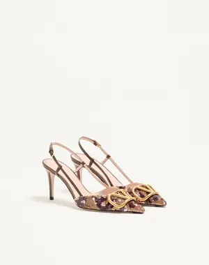 Valentino Garavani Vlogo Signature Slingback Décolleté With Animalier Embroidery 80mm Heel - Brown/multicolor