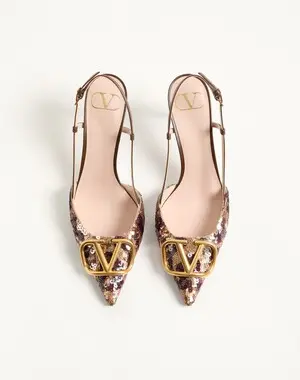 Valentino Garavani Vlogo Signature Slingback Décolleté With Animalier Embroidery 80mm Heel - Brown/multicolor