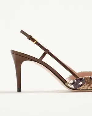 Valentino Garavani Vlogo Signature Slingback Décolleté With Animalier Embroidery 80mm Heel - Brown/multicolor