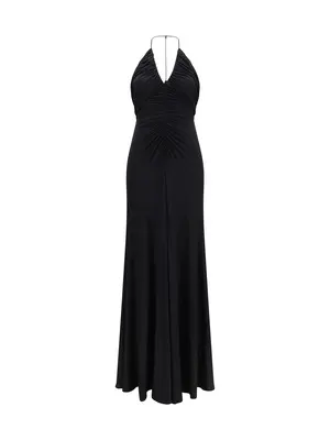 SELF-PORTRAIT Halterneck Ruched Maxi Dress With Open Back - Black