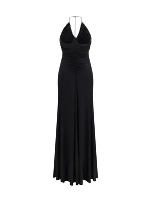 SELF-PORTRAIT Halterneck Ruched Maxi Dress With Open Back