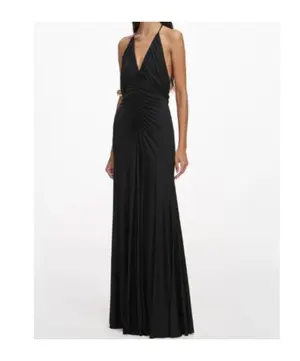 SELF-PORTRAIT Halterneck Ruched Maxi Dress With Open Back