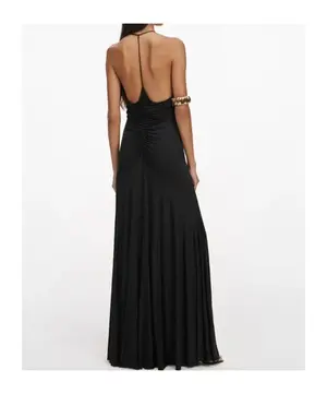 SELF-PORTRAIT Halterneck Ruched Maxi Dress With Open Back