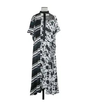 Sacai Floral Print Midi Dress With Pleated Details - White Multicolour