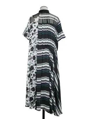 Sacai Floral Print Midi Dress With Pleated Details - White Multicolour