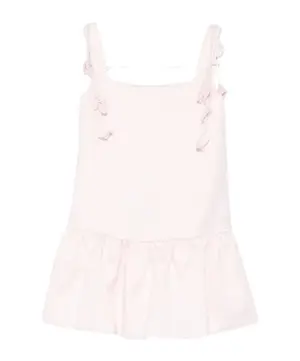 SELF-PORTRAIT Square Neckline Taffeta Mini Dress With Ruffled Skirt And Flower Embellishments - Pink