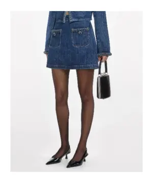 SELF-PORTRAIT Braided Trim Mini Denim Skirt