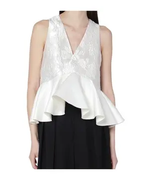 GANNI Ivory Satin Peplum Top - Egret