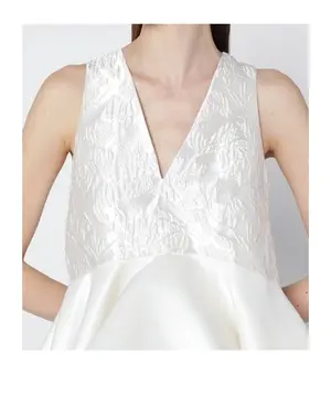 GANNI Ivory Satin Peplum Top - Egret