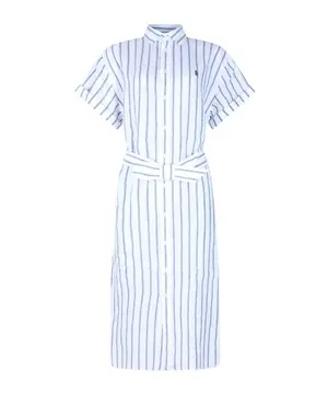 Polo Ralph Lauren Striped Button-up Shirt Dress With Embroidered Pony - White