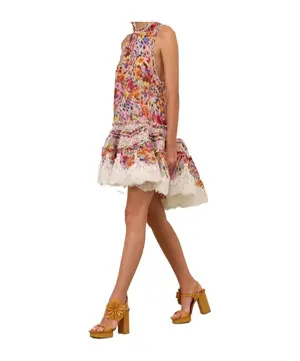 Zimmermann Floral Mini Dress With Lace Trim