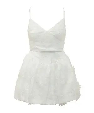 SELF-PORTRAIT Floral Organza Mini Dress - White