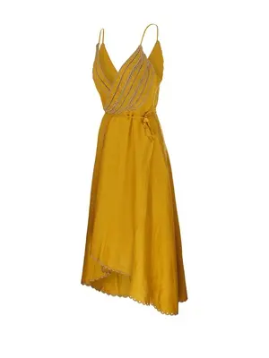 Farm Rio Embroidered Maxi Wrap Dress - Brown