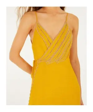 Farm Rio Embroidered Maxi Wrap Dress - Brown