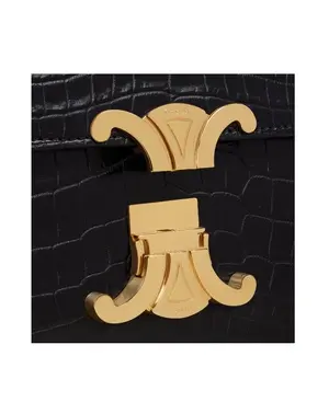 Celine Teen Triomphe Bag In Crocodile - Black