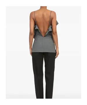 MAISON MARGIELA Sleeveless Ruffled Strap Top - Grey