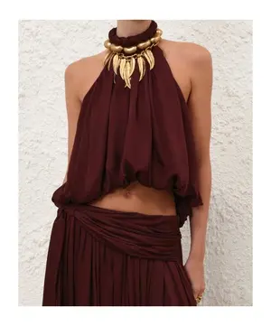 Zimmermann Luna Billow Halter Top - Grape Color
