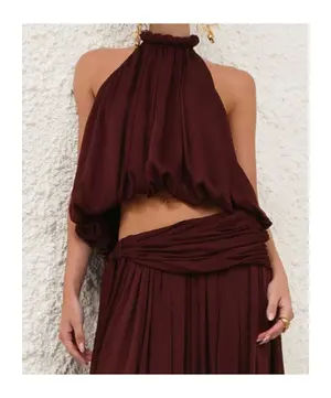 Zimmermann Luna Billow Halter Top - Grape Color