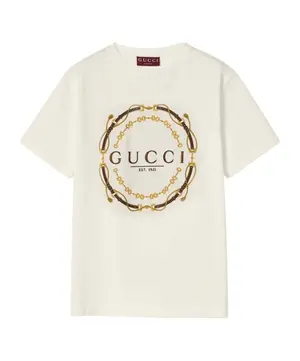 Gucci Gucci Logo Printed Cotton T-Shirt Ivory