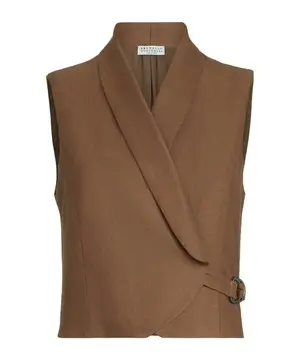 Brunello Cucinelli Sleeveless Shawl Collar Vest With D-ring Belt - Mou