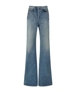 Saint Laurent Logo Patch Straight Leg Jeans - Blue